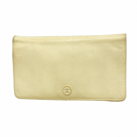 CHANEL | Bags | Chanel Coco Button Leather Long Wallet Yellow Womens ...